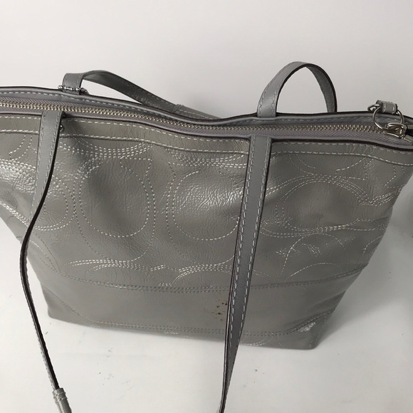 Coach | Bags | Coach Shoulder Patent Leather Gray Purse | Poshmark